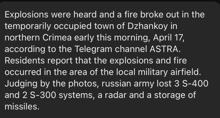4/18/2024 – Dzhankoi Huge Explosions: Main Russian Airfield Destroyed ...